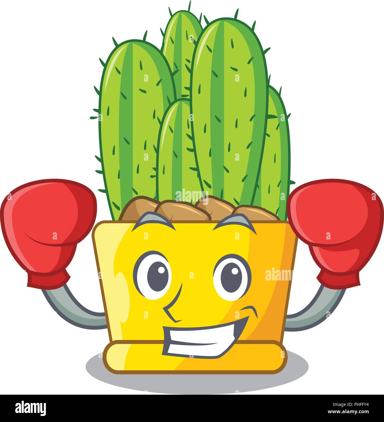 Boxing green cereus cactus on character cartoon vector illustration ...