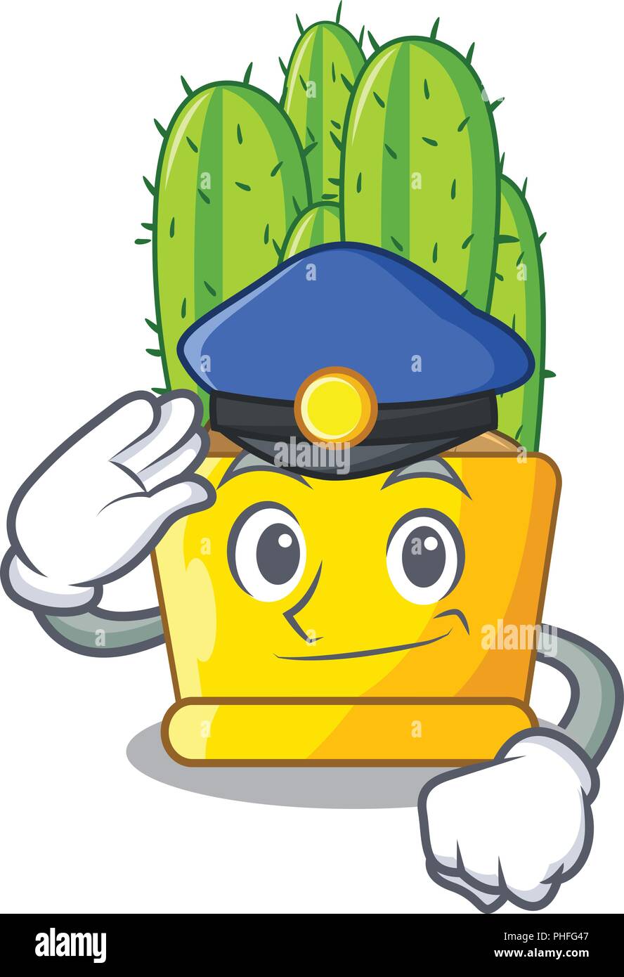 Police green cereus cactus on character cartoon vector illustration ...