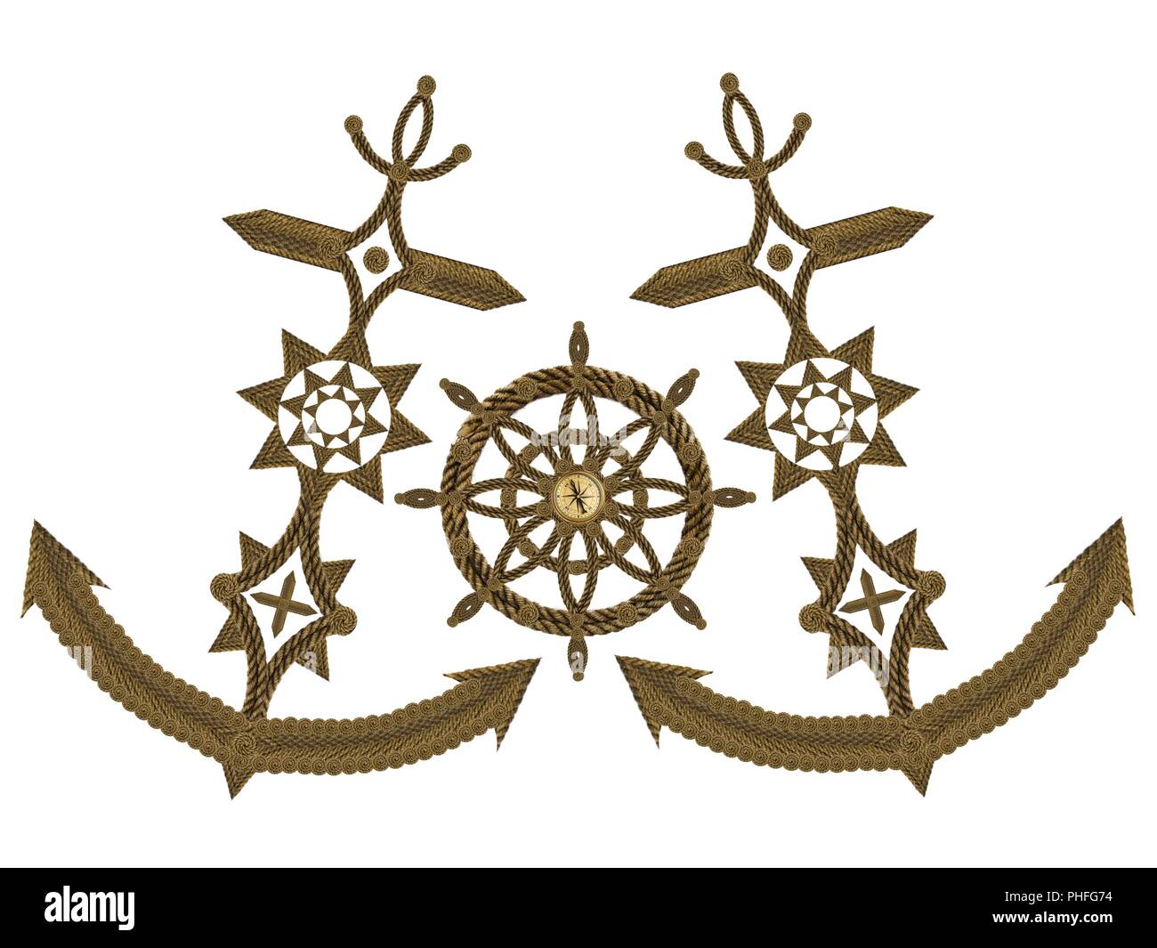 Compass anchor steering wheel Stock Photo - Alamy