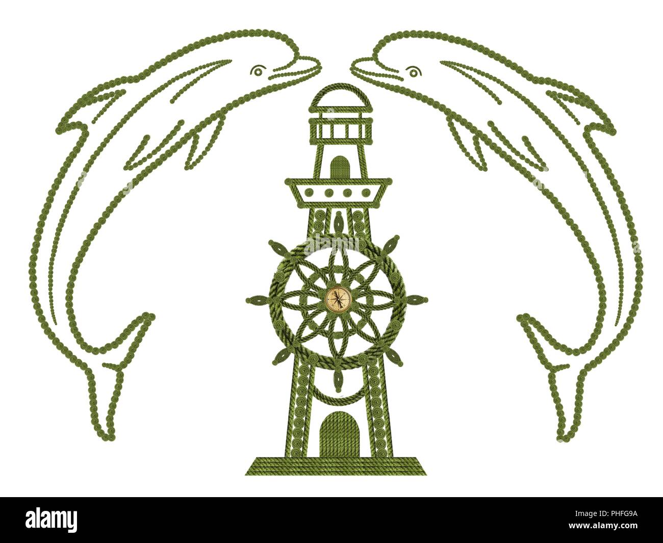 Dolphins compass steering wheel Stock Photo - Alamy