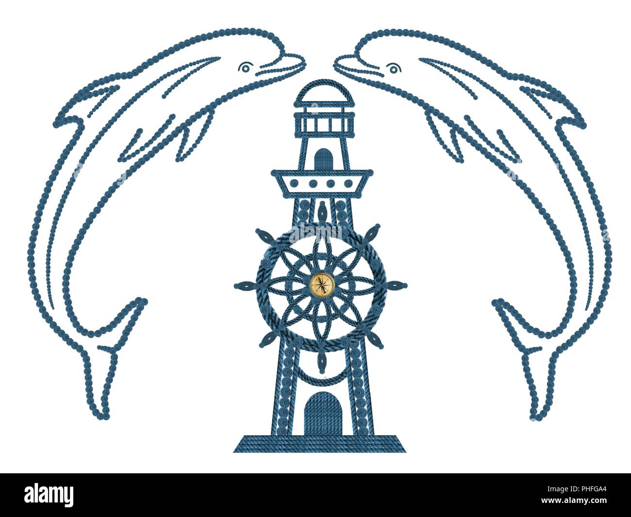 Compass anchor steering wheel and lighthouse Stock Photo - Alamy
