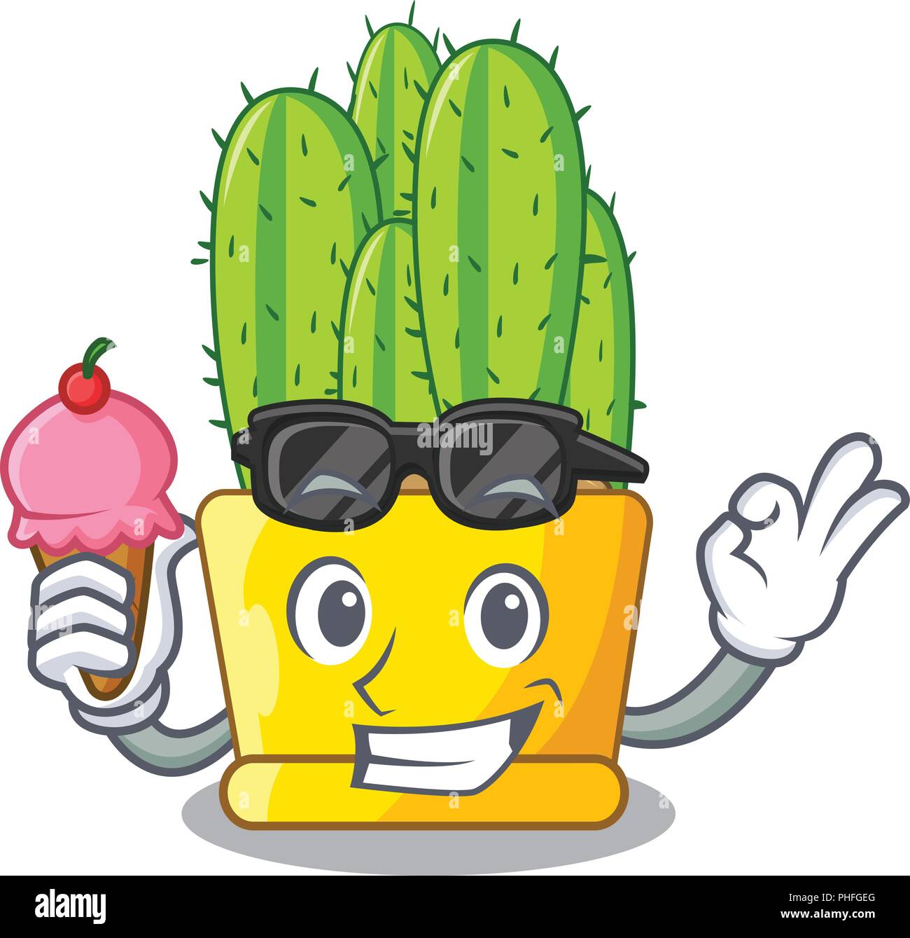 With ice cream cereus cactus bouquet on character cartoon vector ...