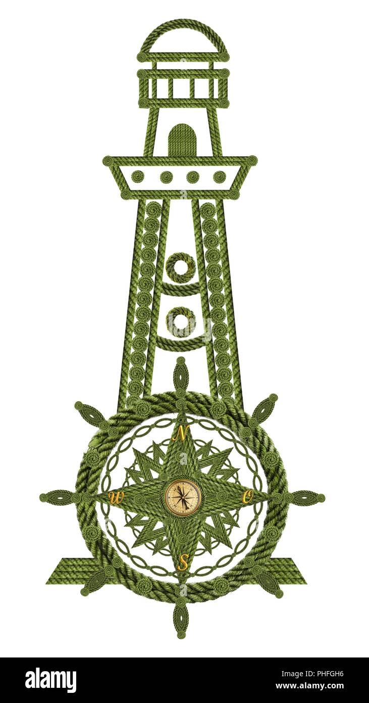 Compass steering wheel and lighthouse Stock Photo - Alamy