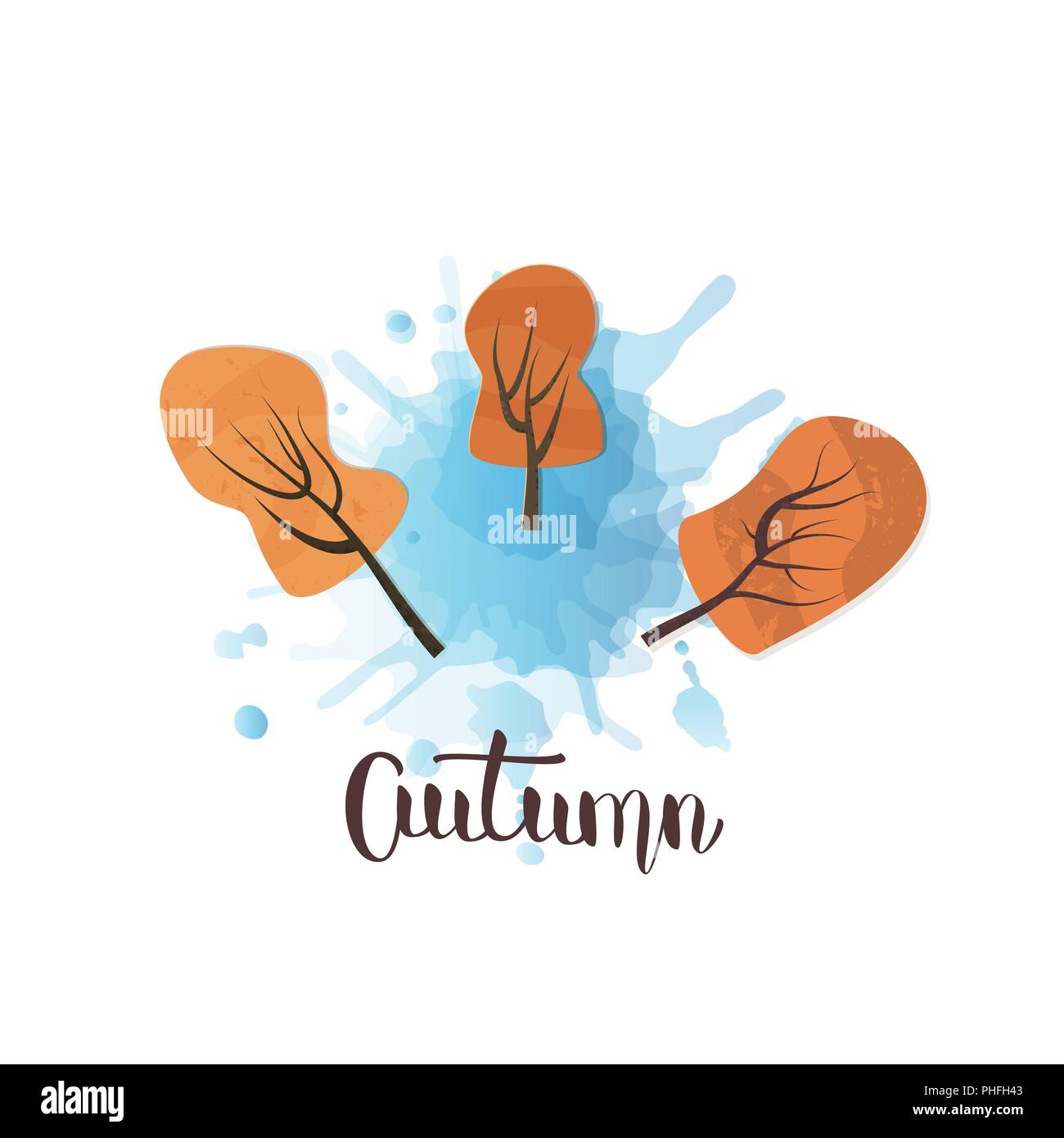 Autumn template. Handwritten lettering with watercolor texture and ...