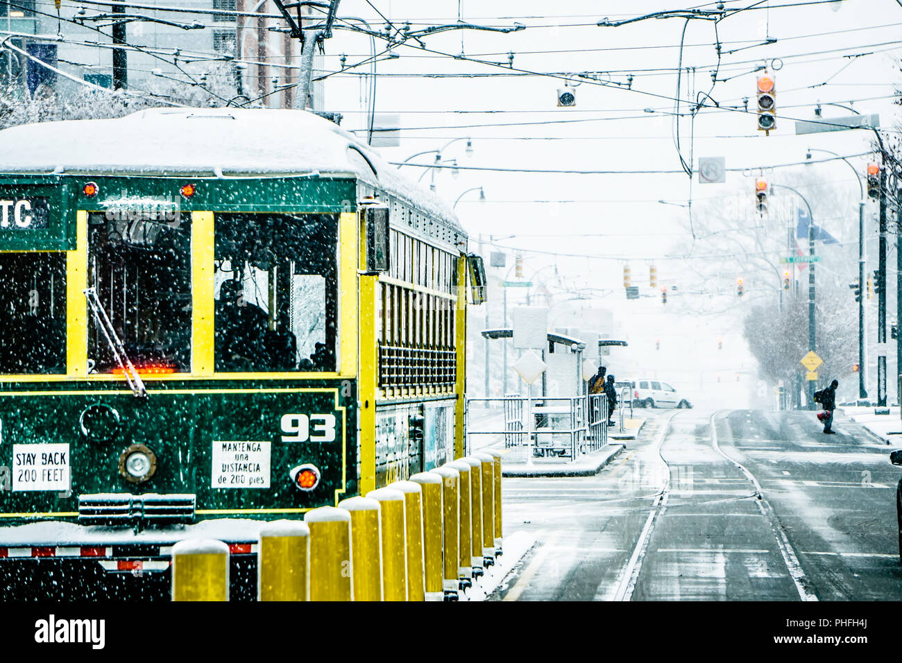 snowy winter weather streets in a big city Stock Photo - Alamy