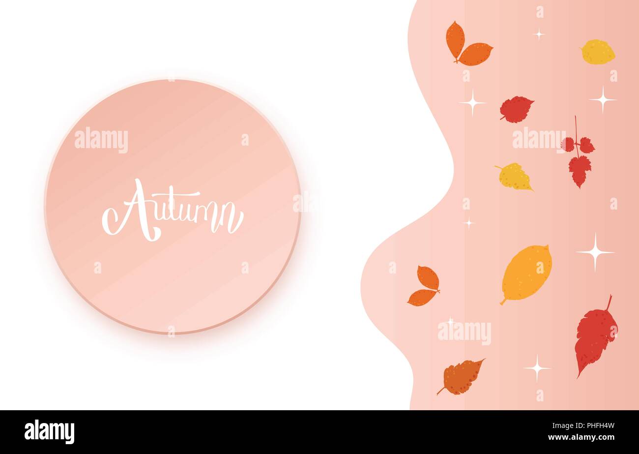 Autumn template. Handwritten lettering with round badge and leaves ...