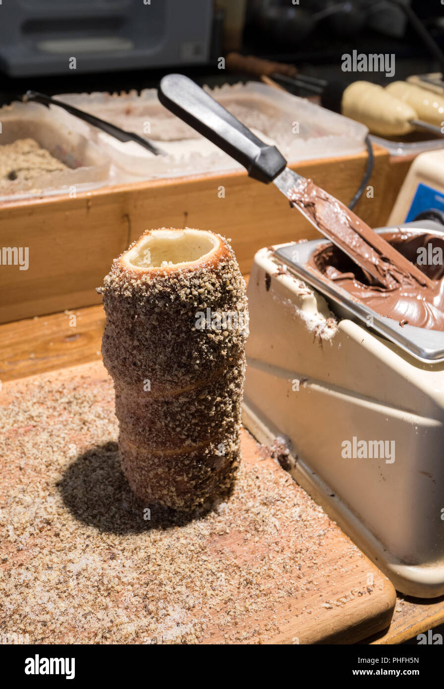 The famous Trdelnik, a traditional sweet Czech pastry, Prague, Czech ...