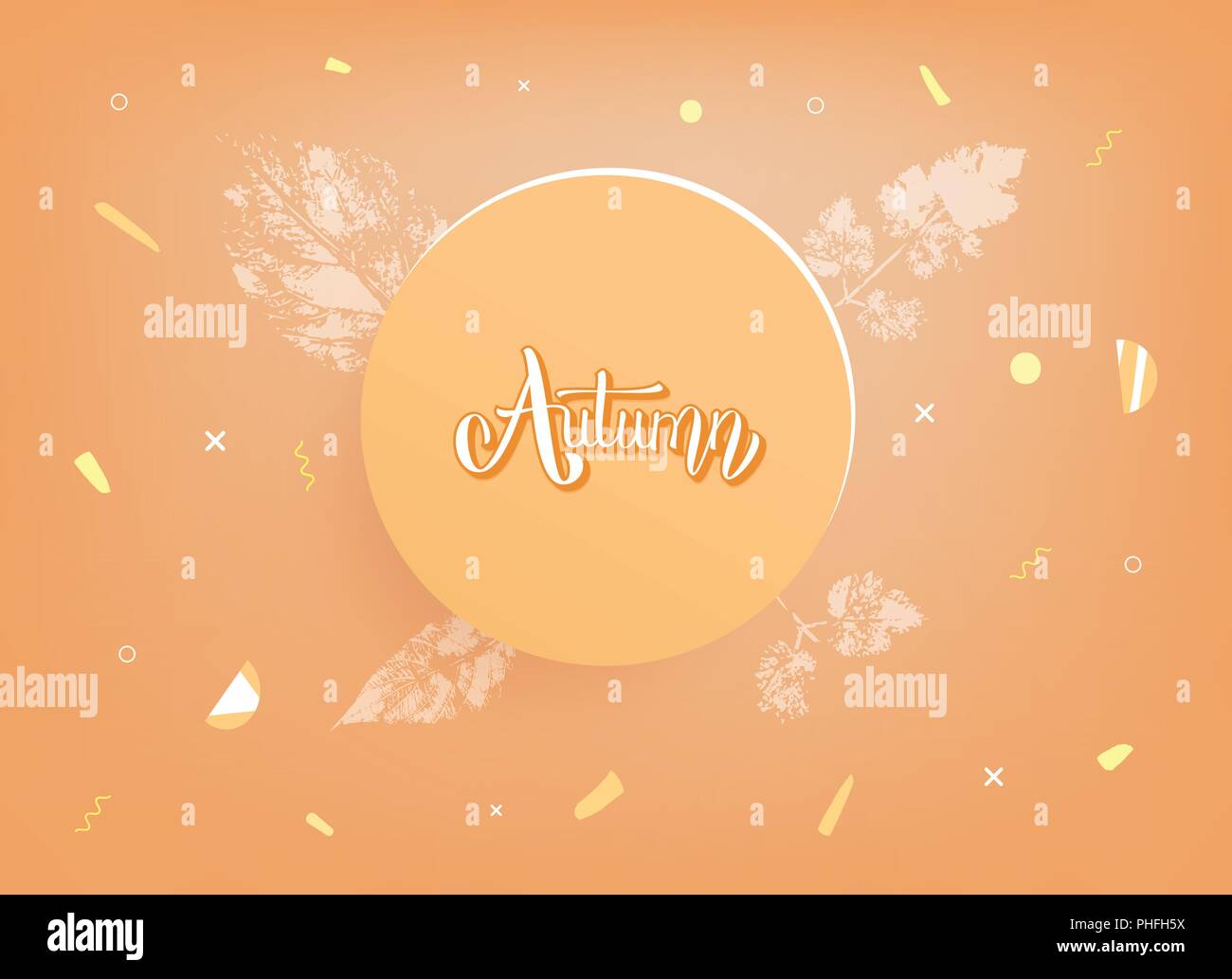 Autumn banner. Handwritten lettering with round badge and decoration ...