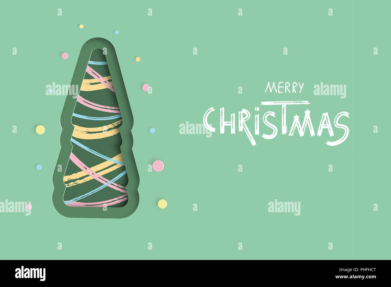 Merry Christmas Brush Handwritten Lettering With Decotated Tree