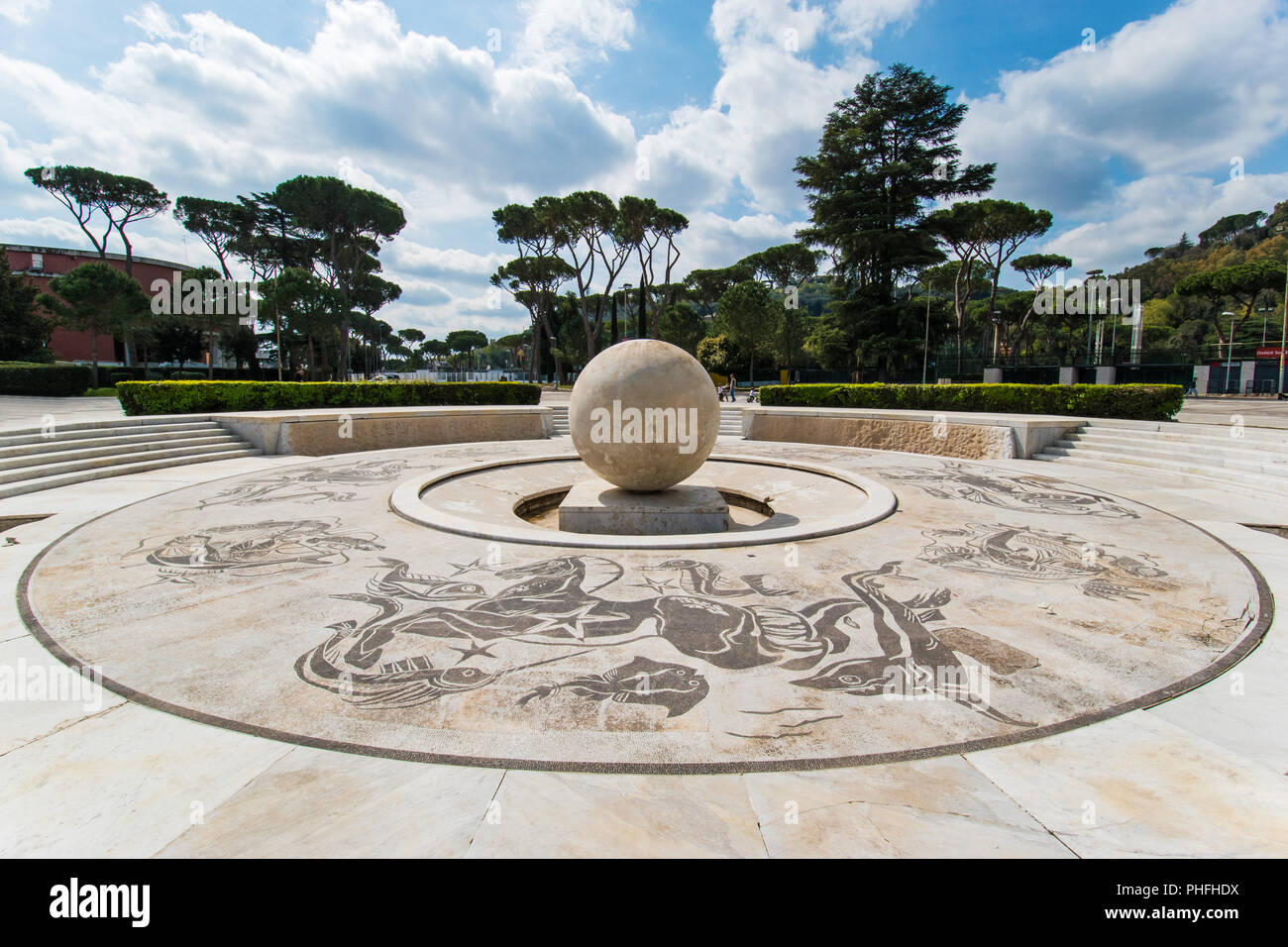Rome, Italy - The Olimpico stadium and monumental Stadio dei Marmi with ...