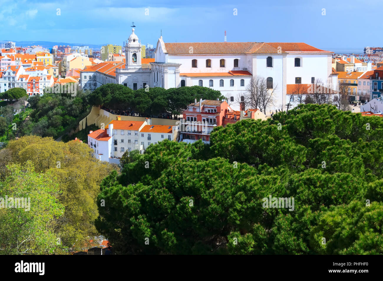Lisbon, Portugal panoramic aerial view with colorful houses and Estrela ...