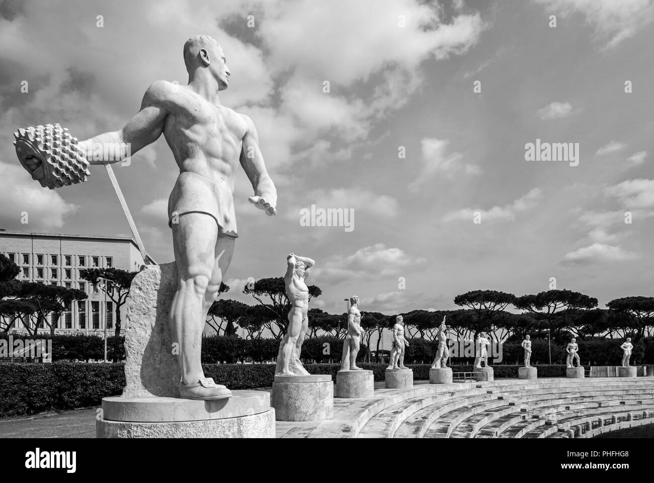 Rome, Italy - The Olimpico stadium and monumental Stadio dei Marmi with ...