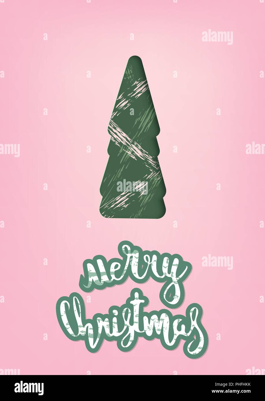 Merry Christmas Brush Handwritten Lettering With Decotated Tree