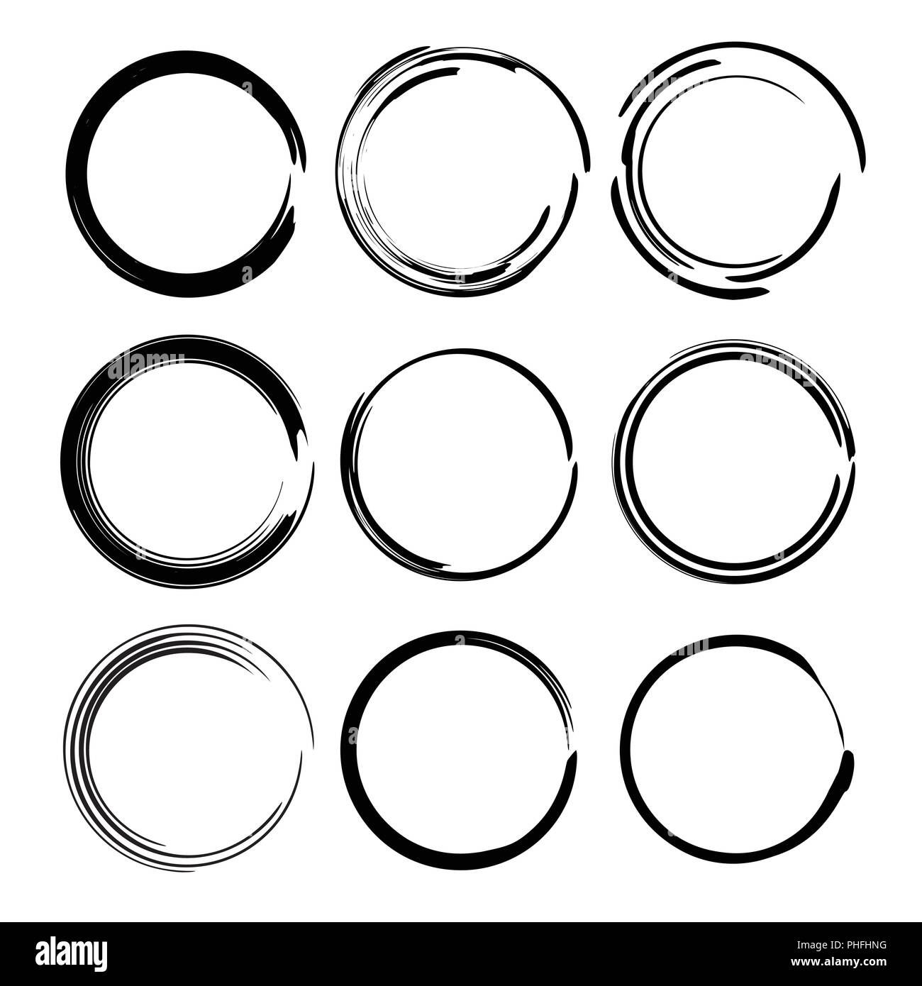 Set of black round grunge frames. Circle borders. Vector illustration ...