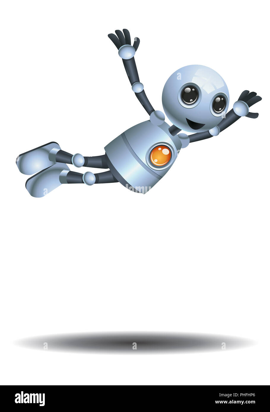 illustration of a little robot doing diving jump on isolated white ...