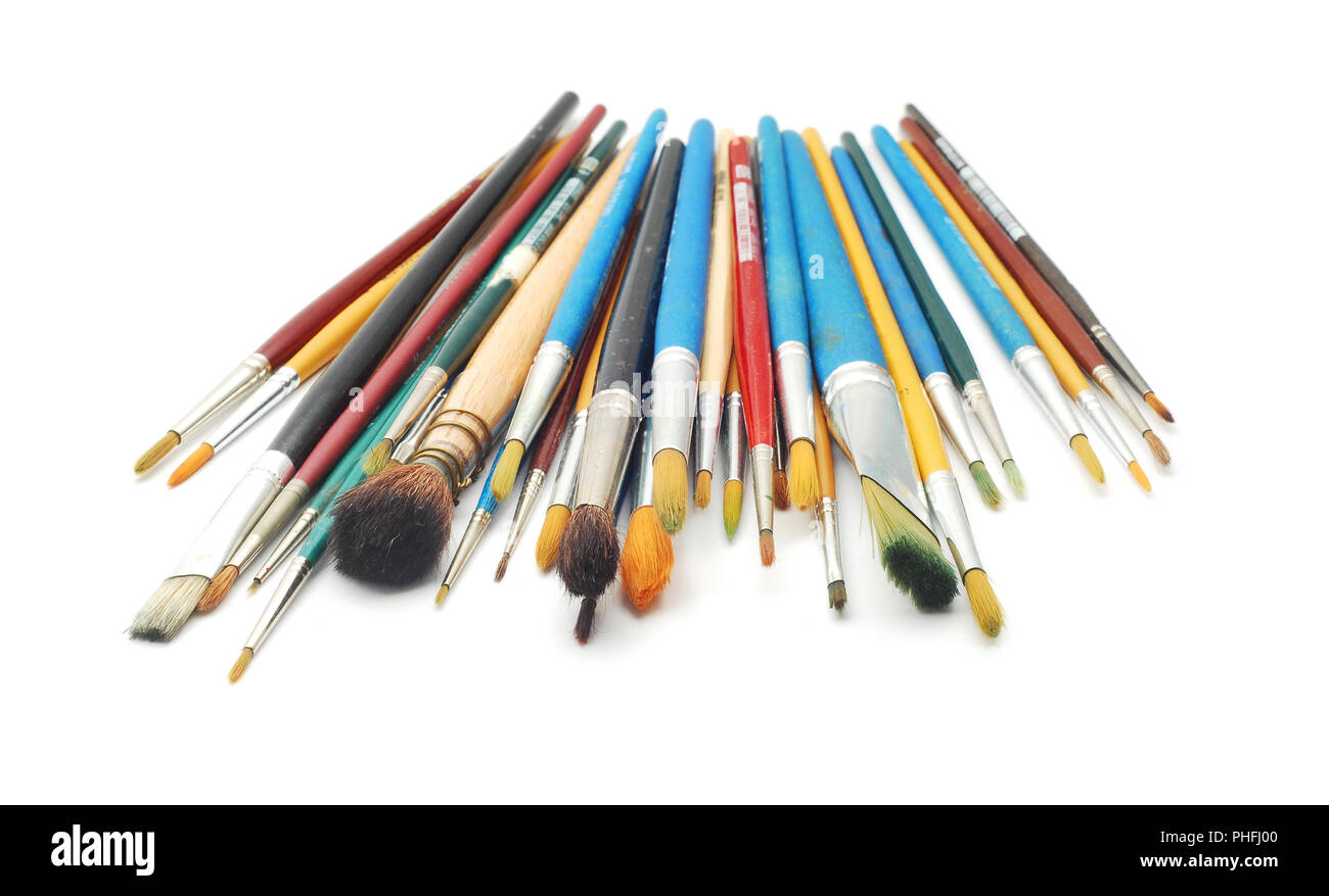 a bunch of paint brushes in different sizes isolated on white Stock ...