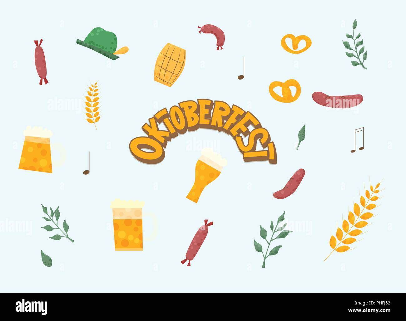 Set of Oktoberfest items with lettering. Handwritten text with ...
