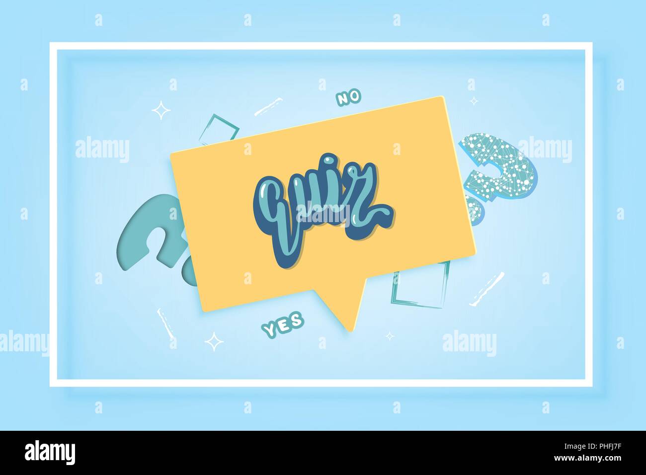 Quiz sticker. Handwritten lettering with speech bubble and frame ...