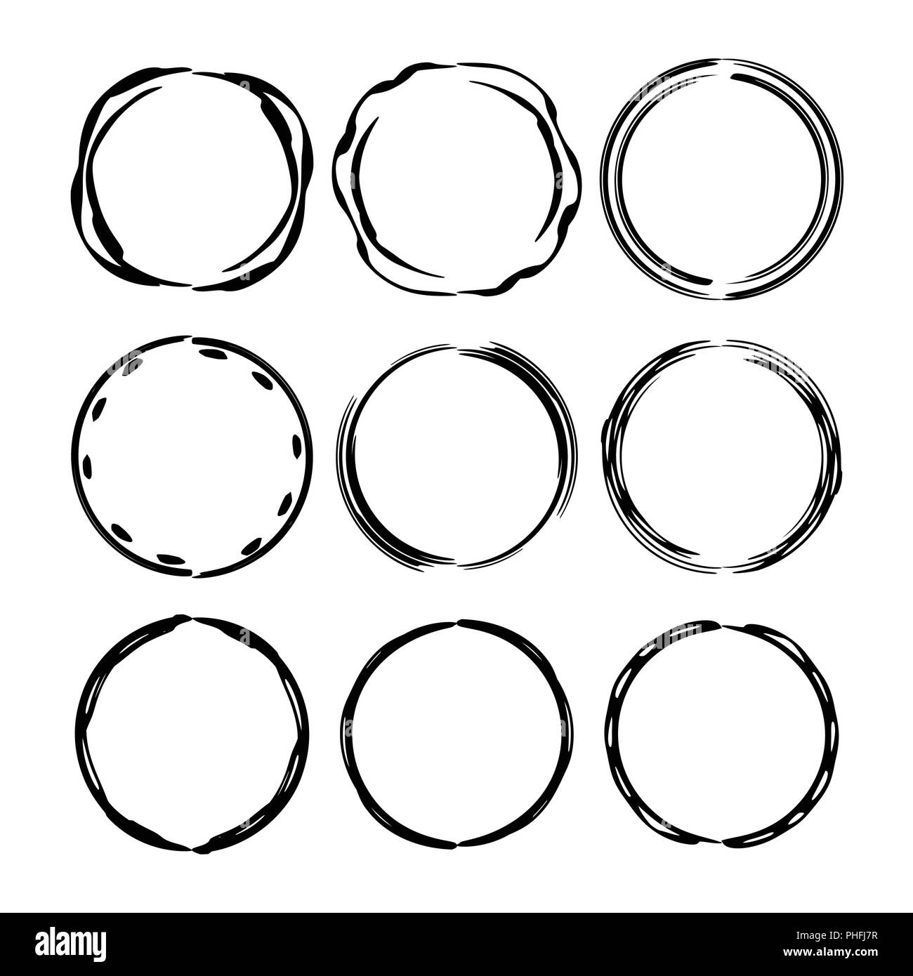 Set of round grunge frames. Empty circlular borders. Vector ...