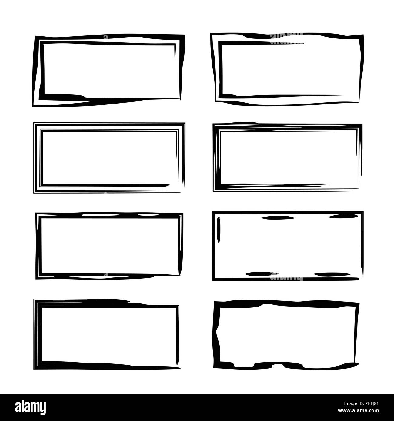 Set of black rectangle grunge frames. Geometric empty borders. Vector ...