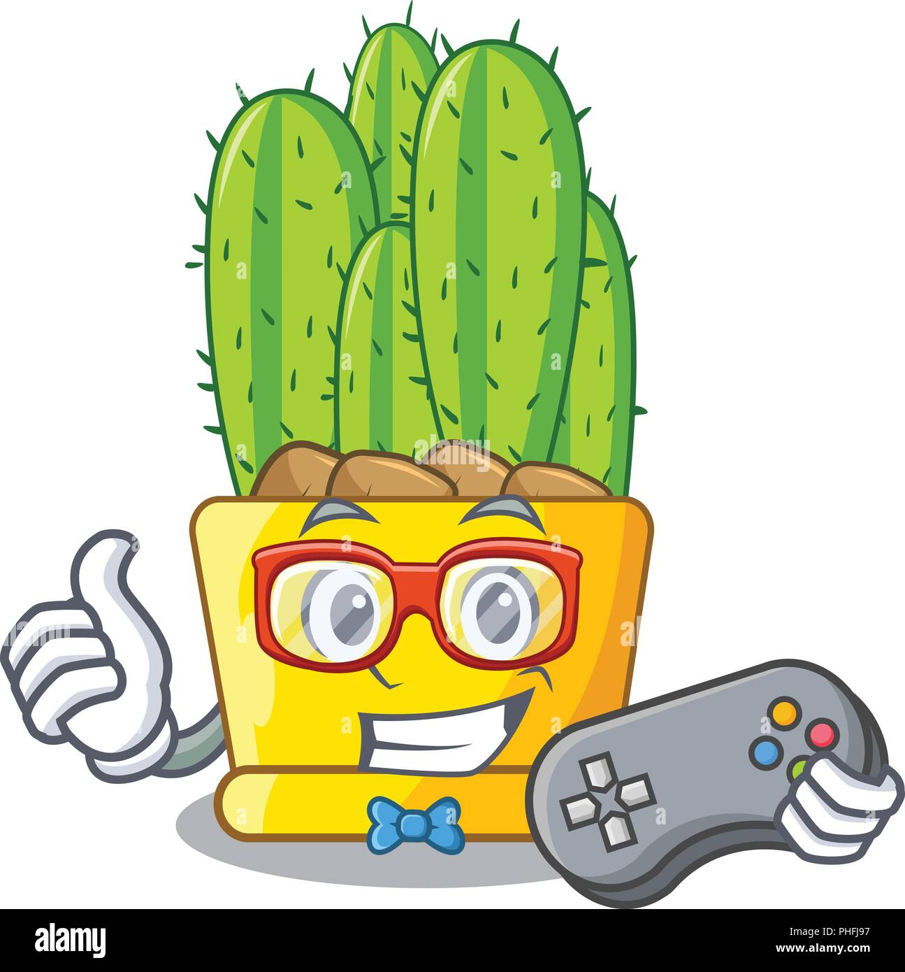 Gamer cereus cactus in a pot cartoon vector illustration Stock Vector ...