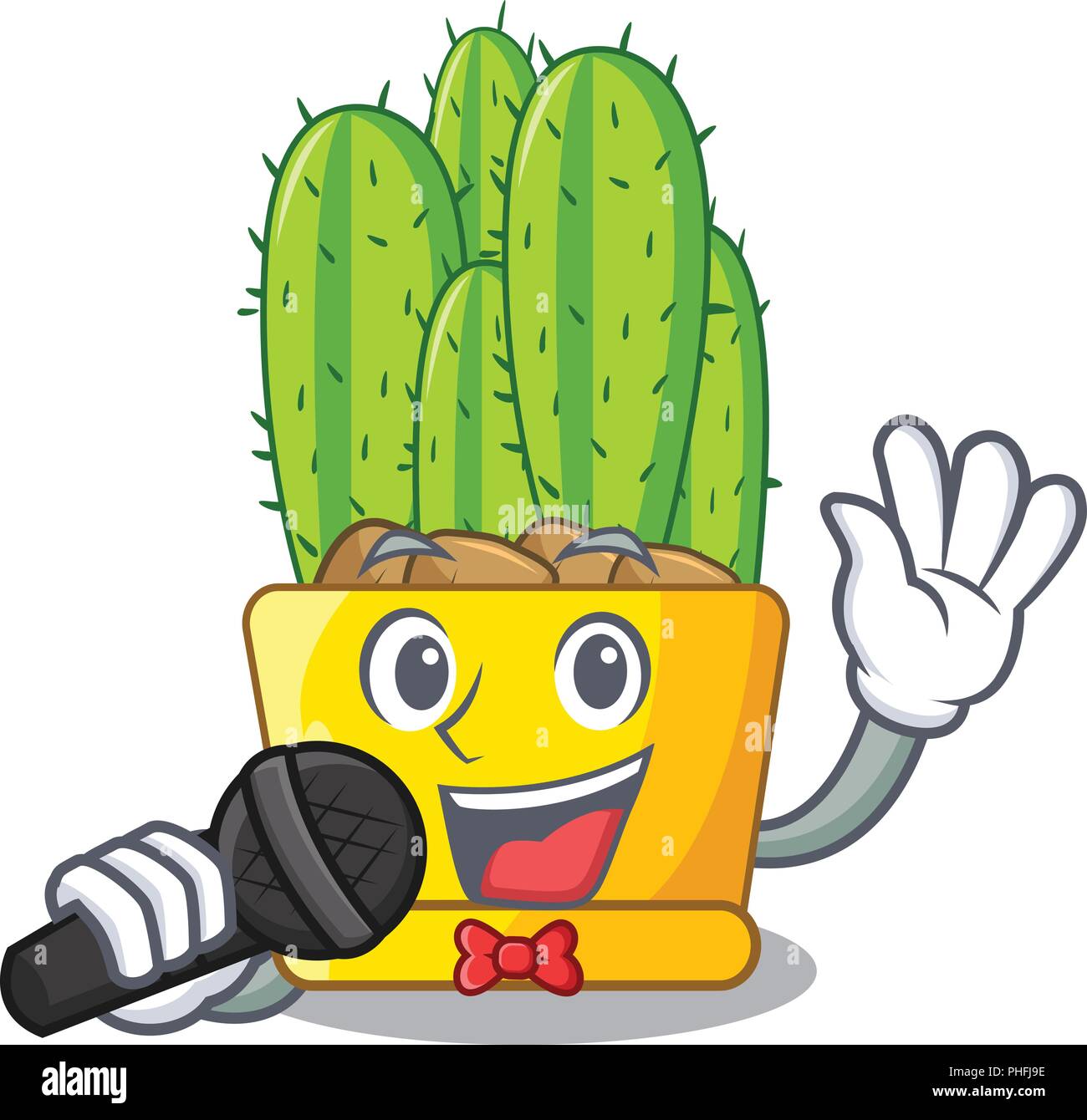 Singing cereus cactus in a pot cartoon vector illustration Stock Vector ...