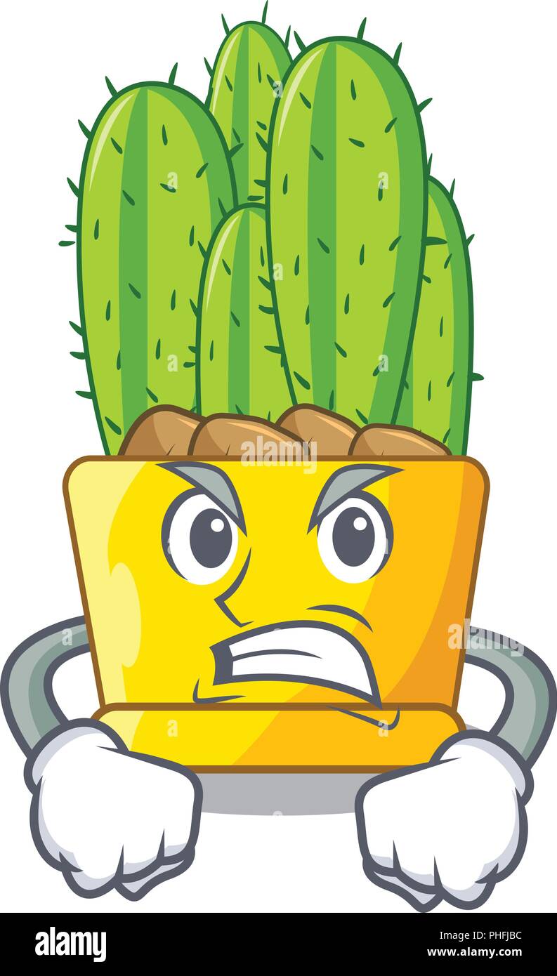 Angry cereus cactus in a pot cartoon vector illustration Stock Vector ...