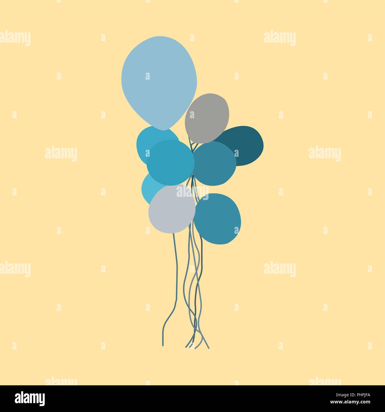 Blue and gray balloons on a yellow background. Vector illustration ...