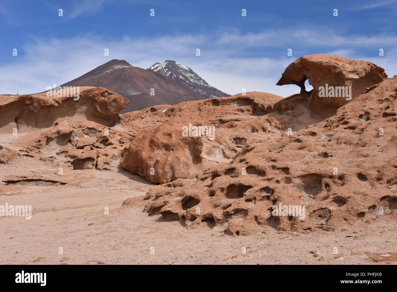 Lava rock formations of the Mirador Volcan Ollague, in the Nor Lipez ...