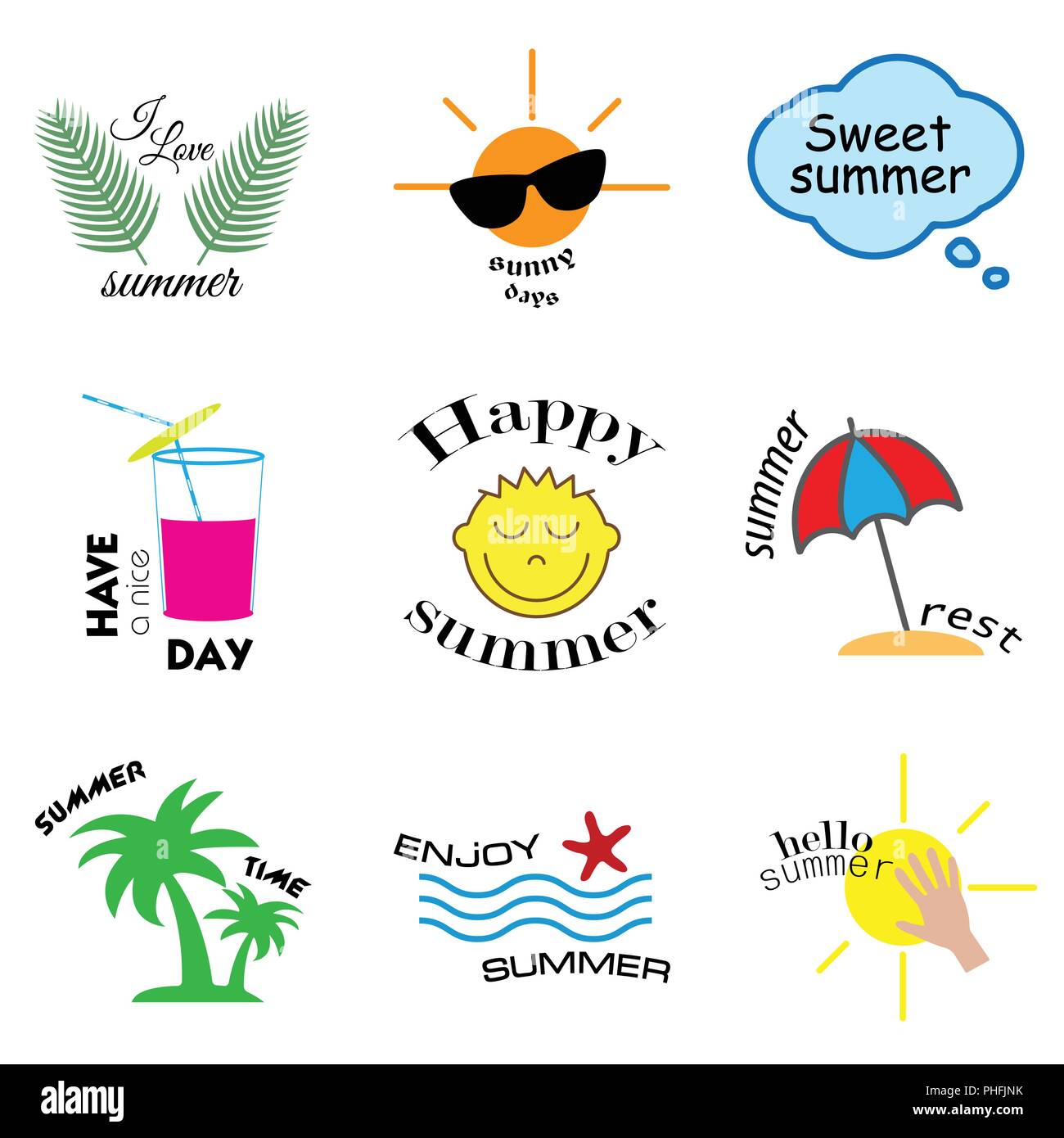 Summer labels, logos, hand drawn tags and elements set for summer ...