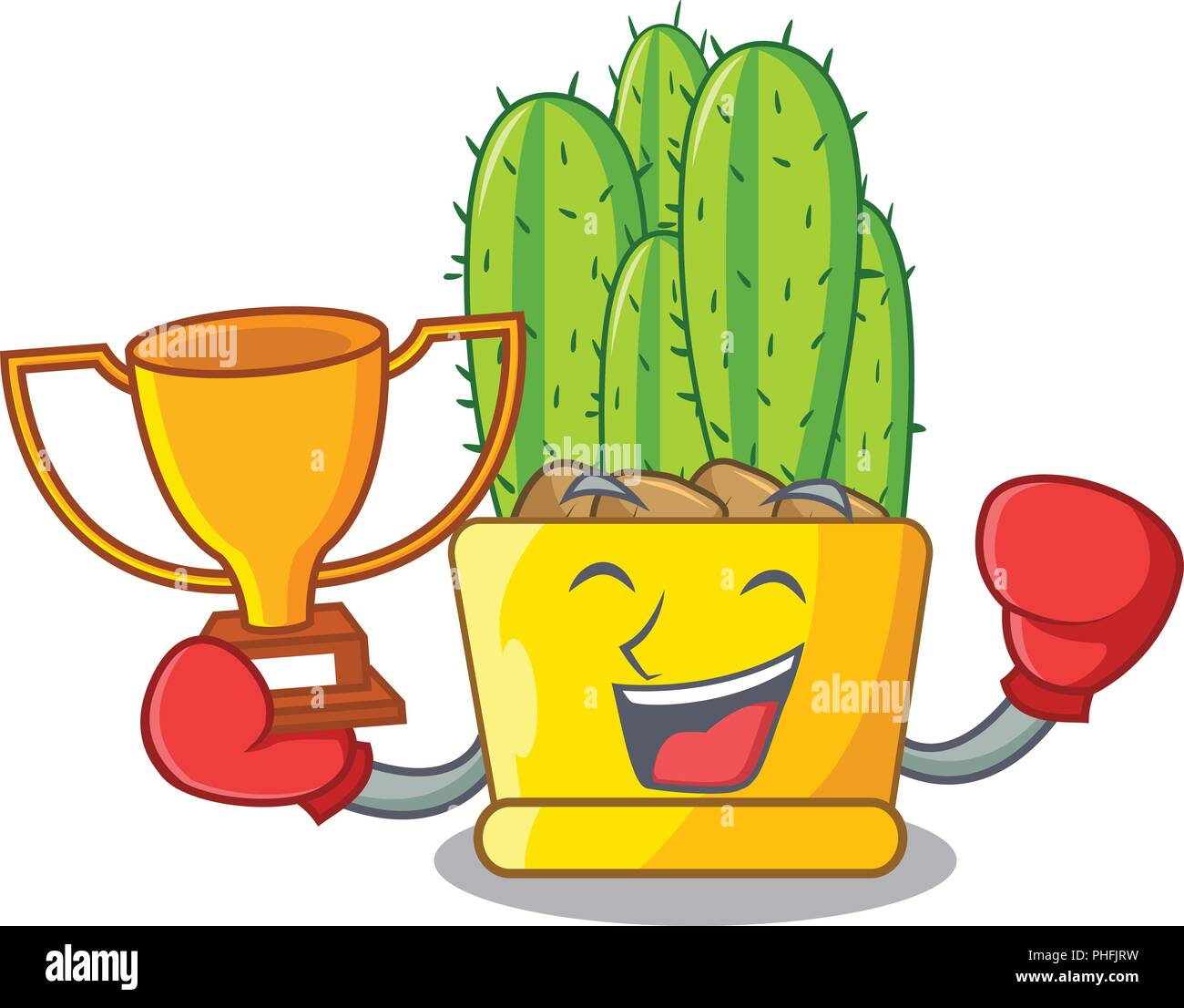 Boxing winner cereus cactus with flower buds cartoon Stock Vector Image ...