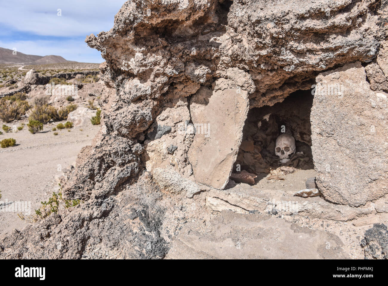 Ancient human remains buried in traditional Chullpas at the Necropolis ...