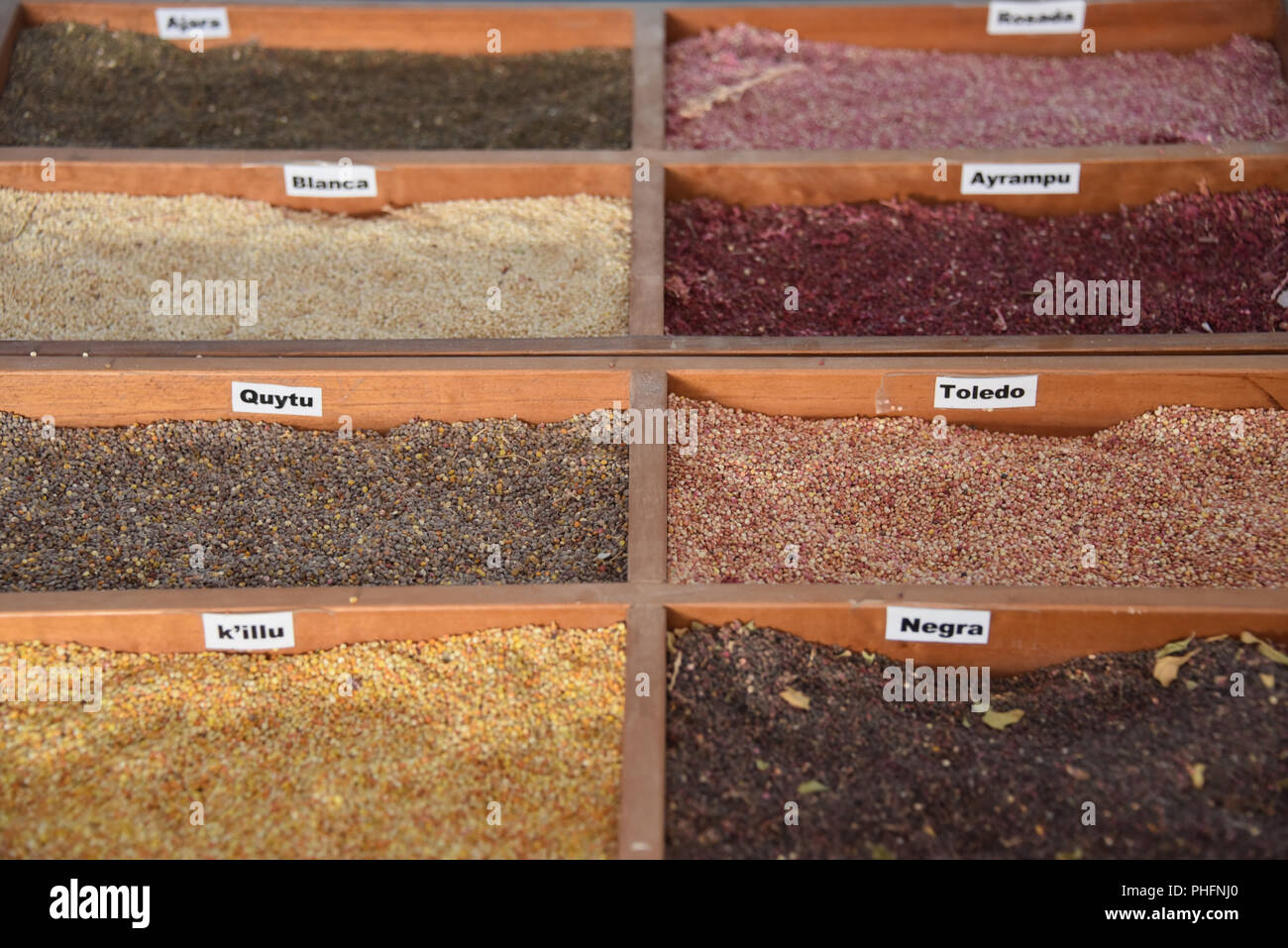 Quinoa varieties on display in a museum in the village of San Juan ...