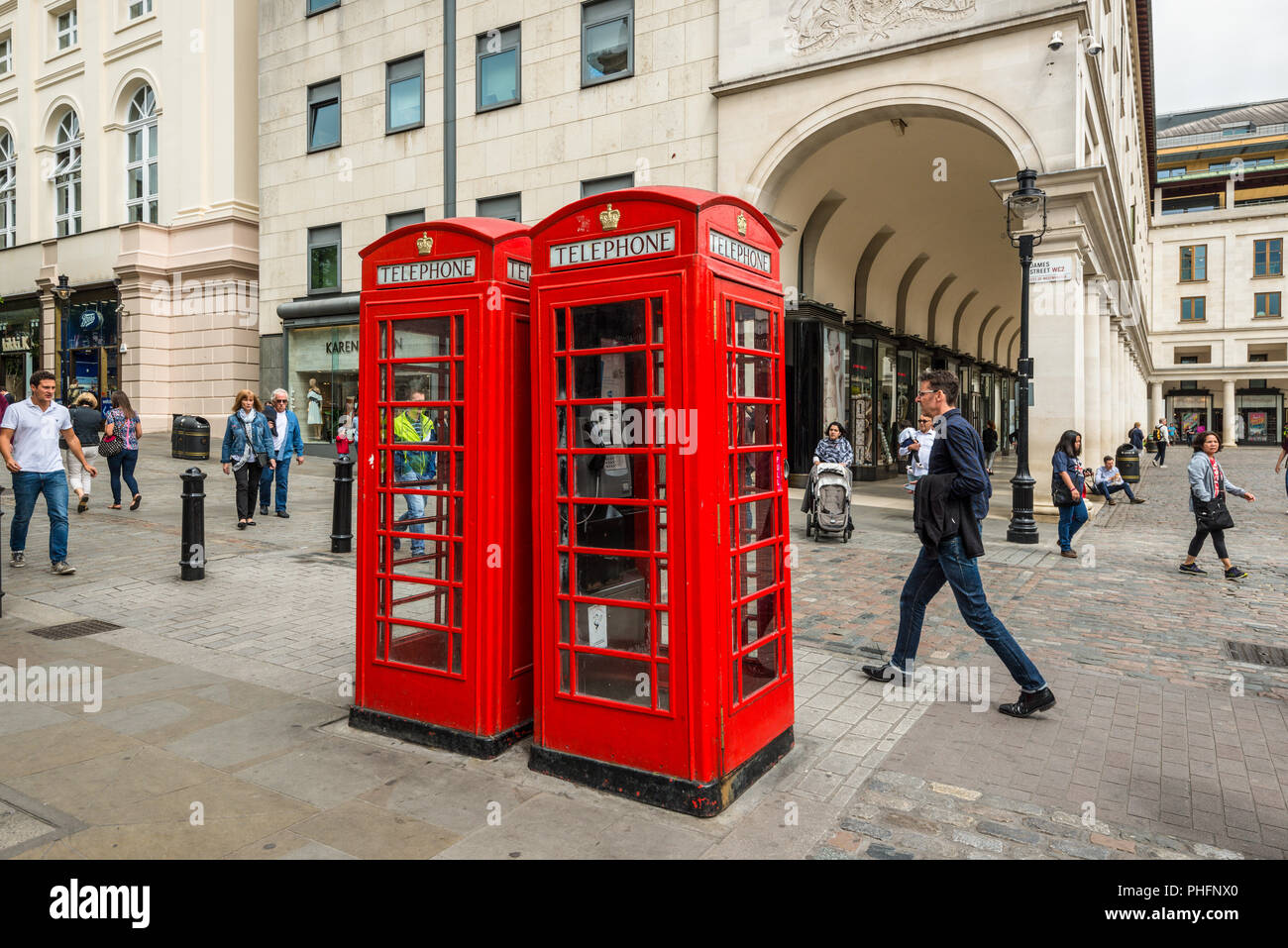 London, UK - May 23, 2017: Traditional old style UK red phone boxes ...