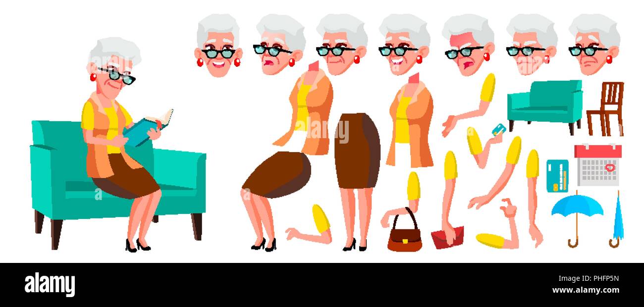 Old Woman Vector. Senior Person Portrait. Elderly People. Aged ...