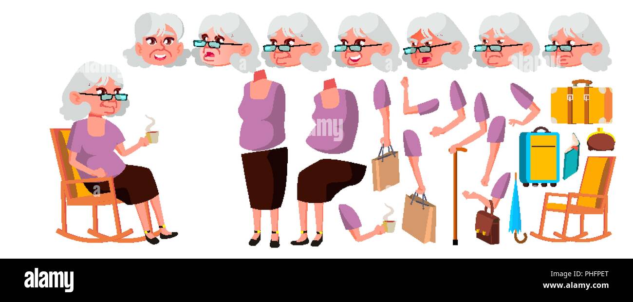 Old Woman Vector. Senior Person Portrait. Elderly People. Aged ...