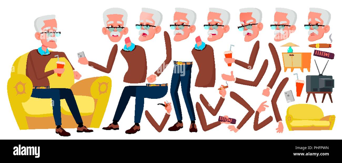 Old Man Vector. Senior Person Portrait. Elderly People. Aged. Animation ...