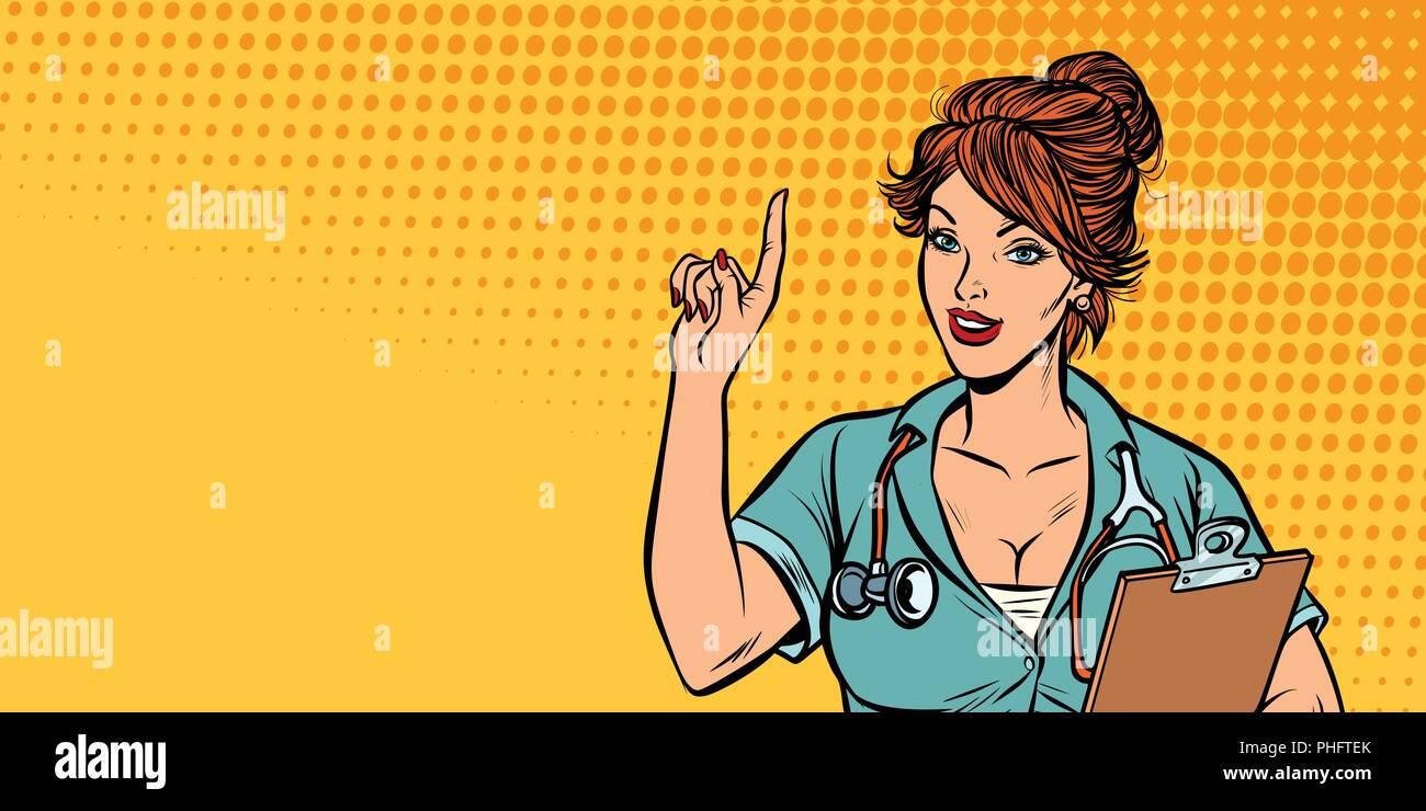 woman doctor, medical profession. Comic cartoon pop art retro vector ...