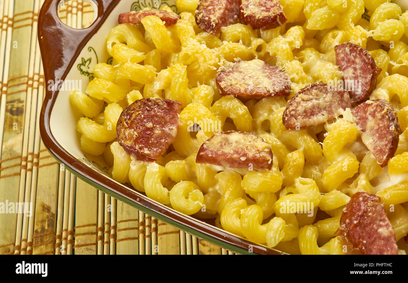 Spanish Pasta With Chorizo Stock Photo - Alamy
