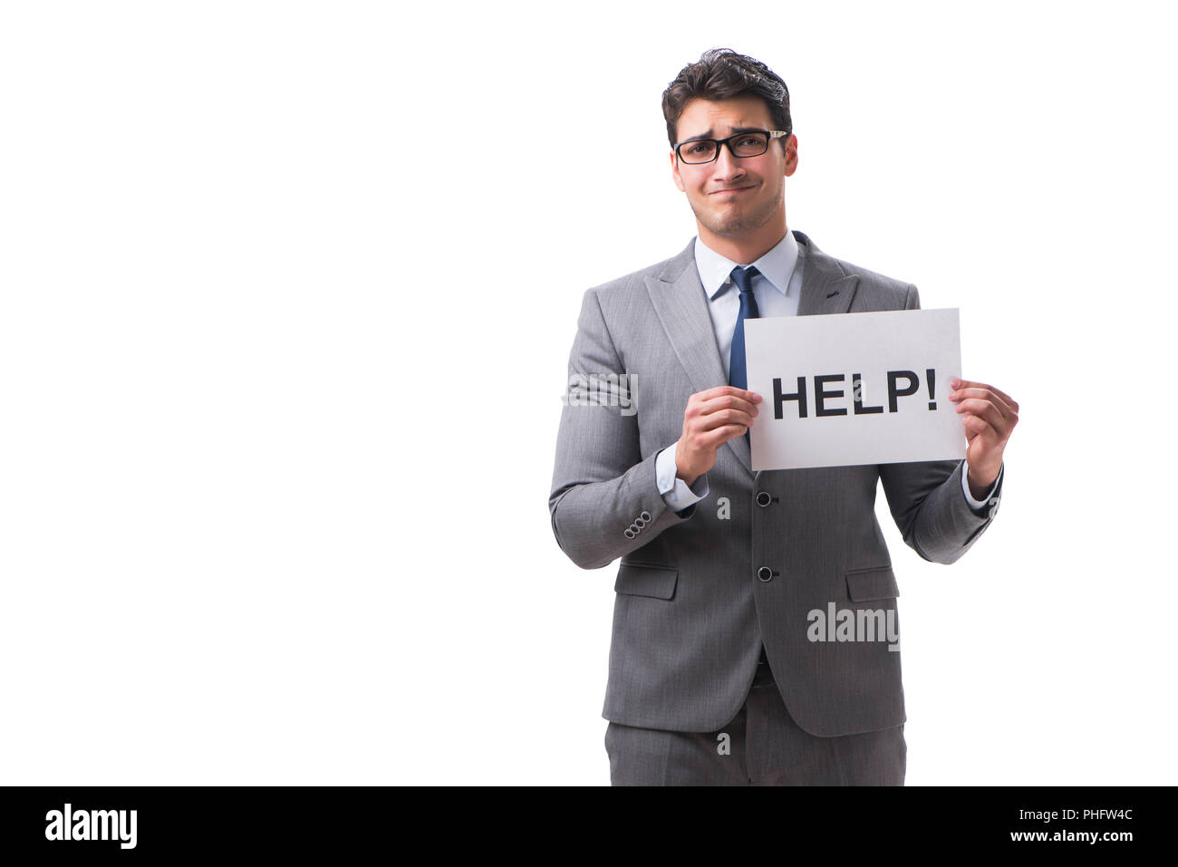 Businessman asking for help isolated on white background Stock Photo ...