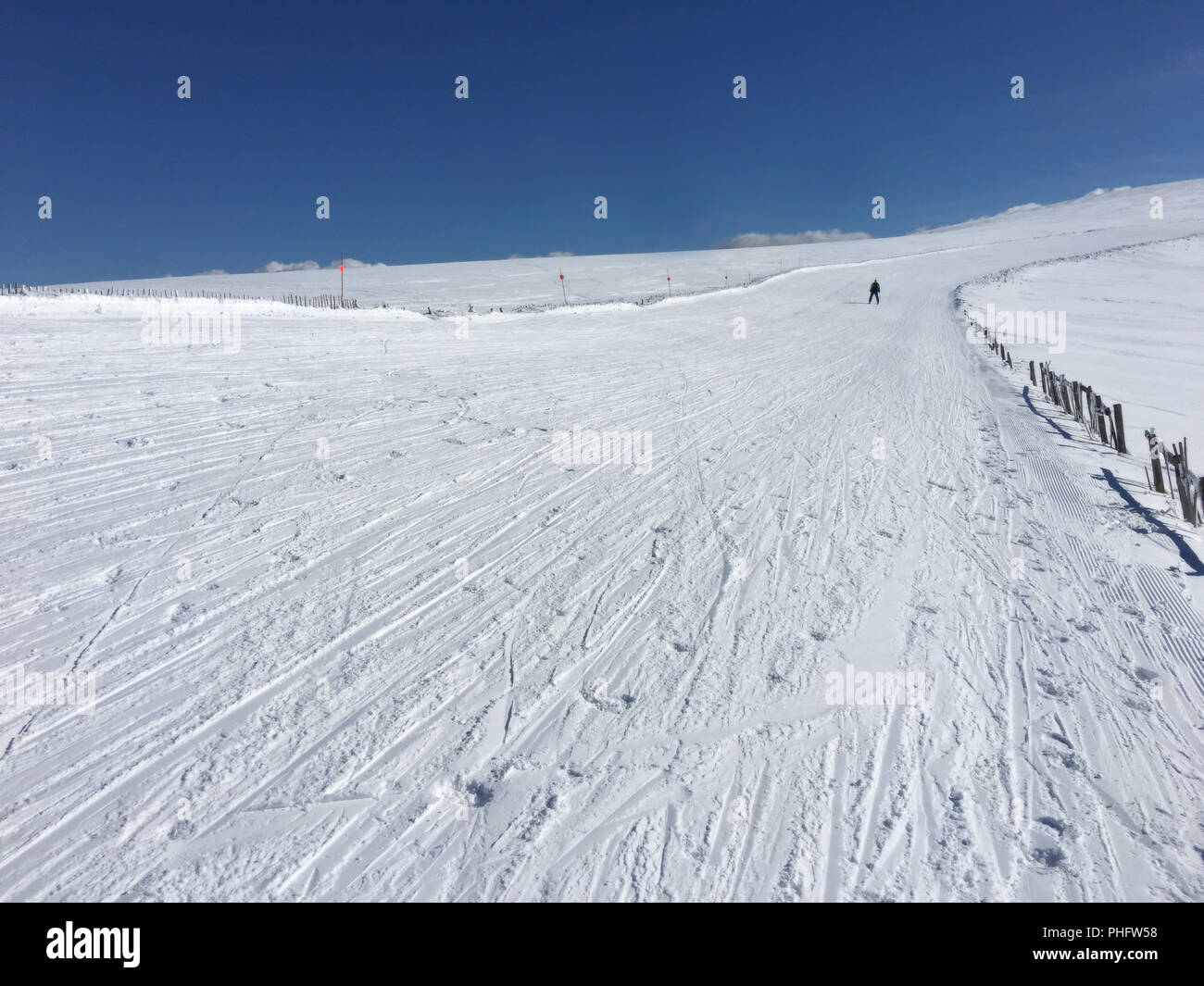 Lone single skier on alpine ski resort during recession Stock Photo - Alamy