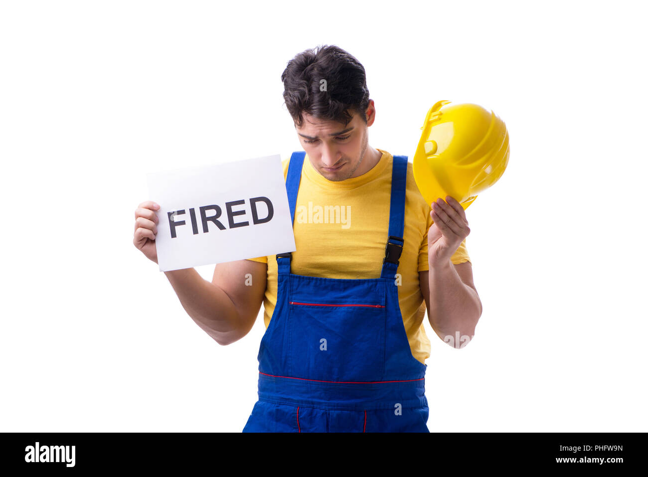 Repairman fired from his job isolated on white Stock Photo - Alamy