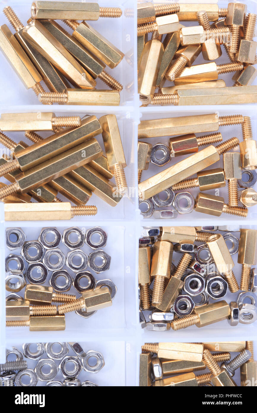 Brass Standoff Spacer Male and Female set in plastic container Stock ...
