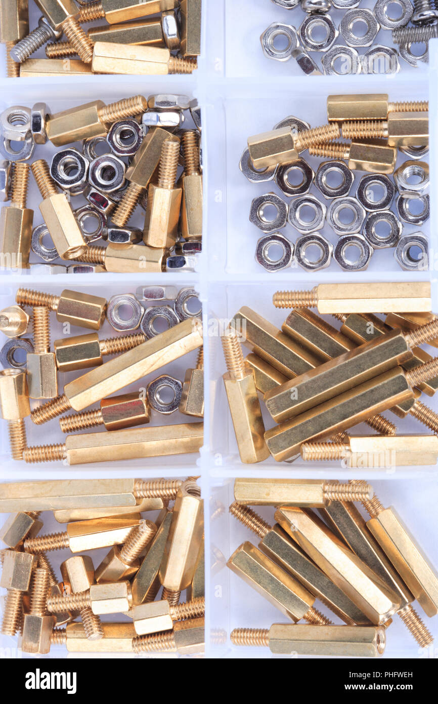 Brass Standoff Spacer Male and Female set in plastic container Stock ...