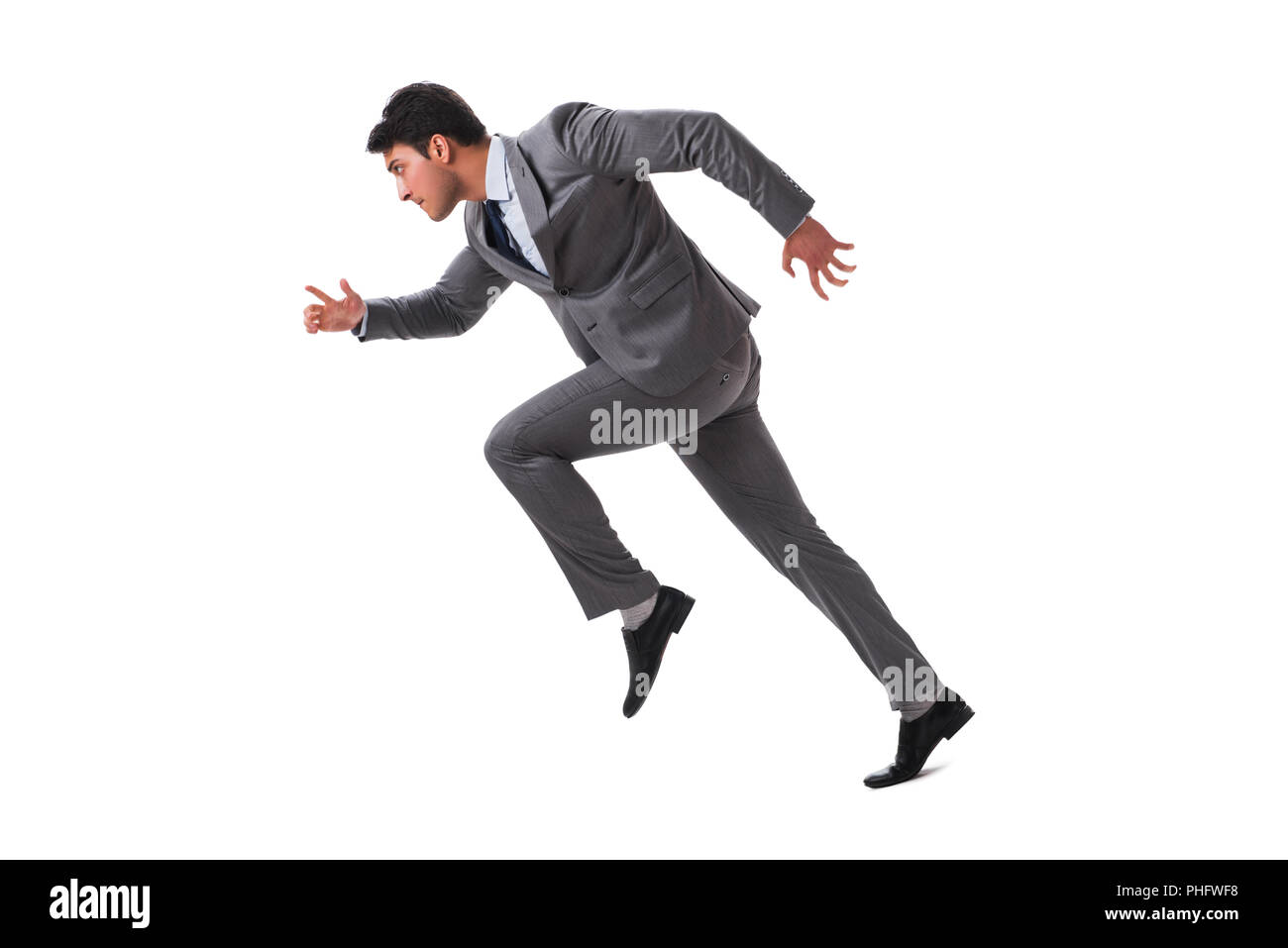 Young businessman running forward isolated on white Stock Photo - Alamy