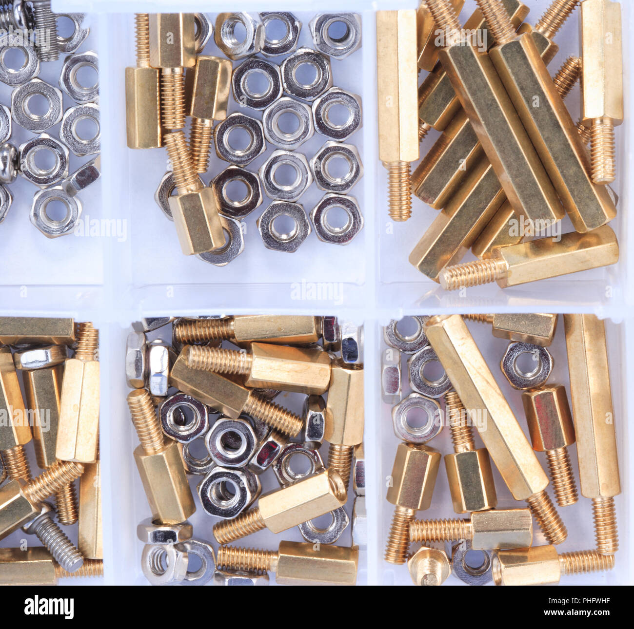 Brass Standoff Spacer Male and Female set in plastic container Stock ...