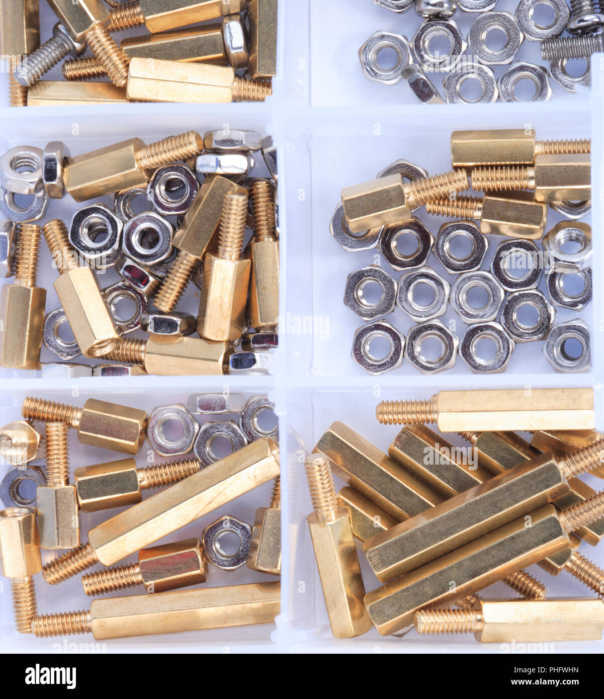 Brass Standoff Spacer Male and Female set in plastic container Stock ...