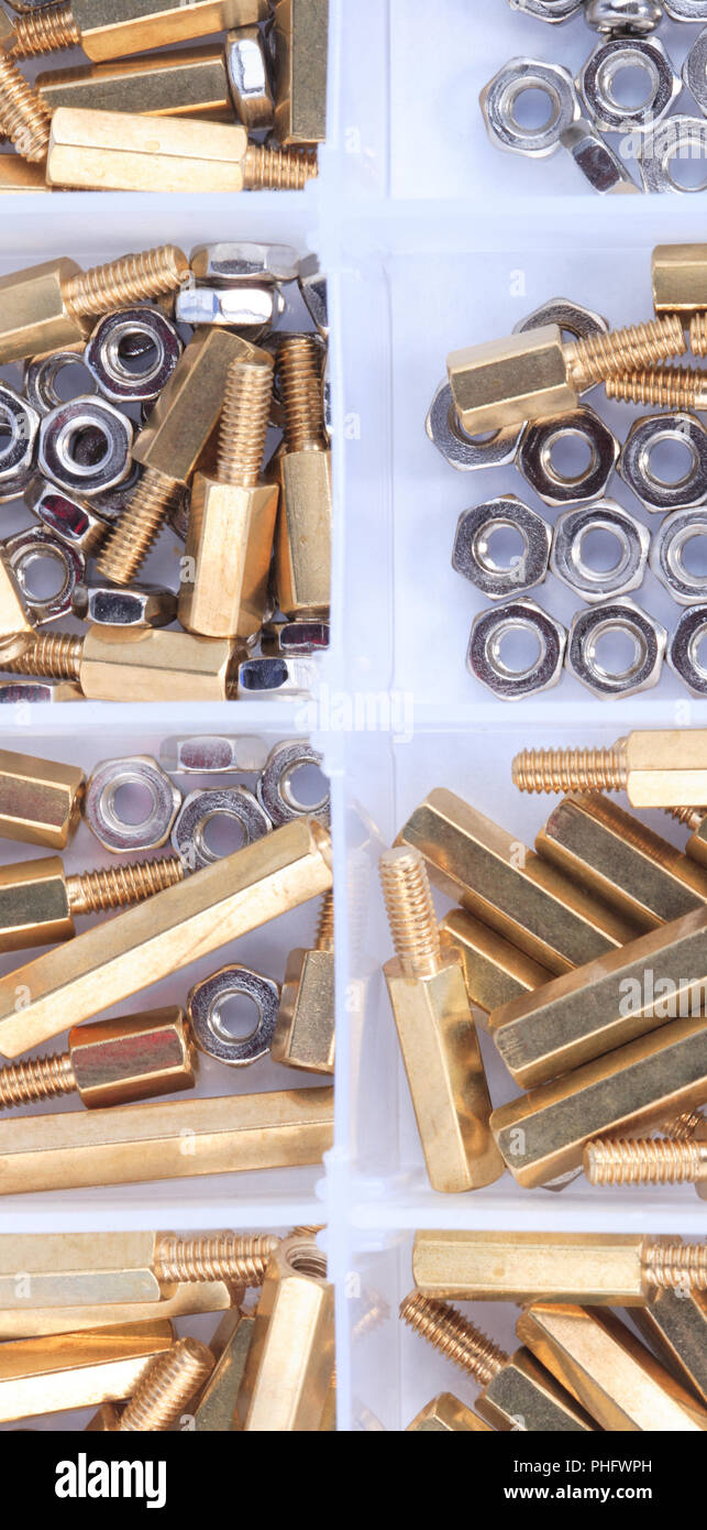 Brass Standoff Spacer Male and Female set in plastic container Stock ...