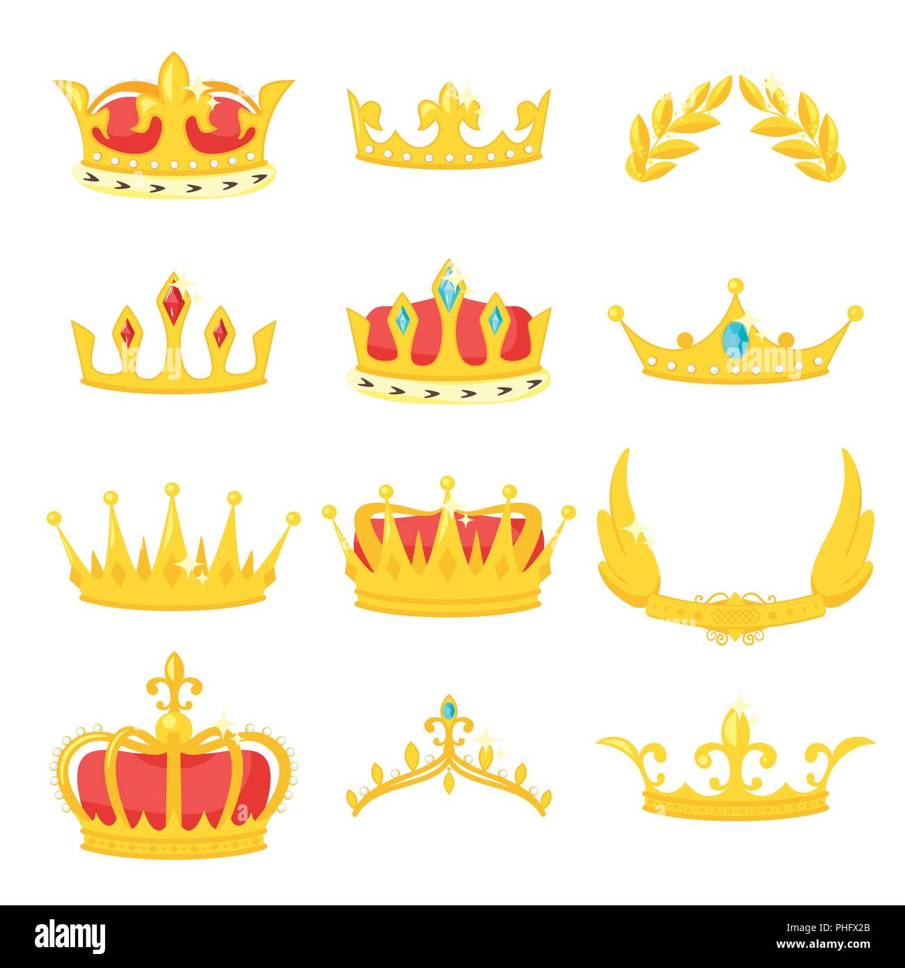 Vector cartoon style set of royal crowns. Decoration item for your ...