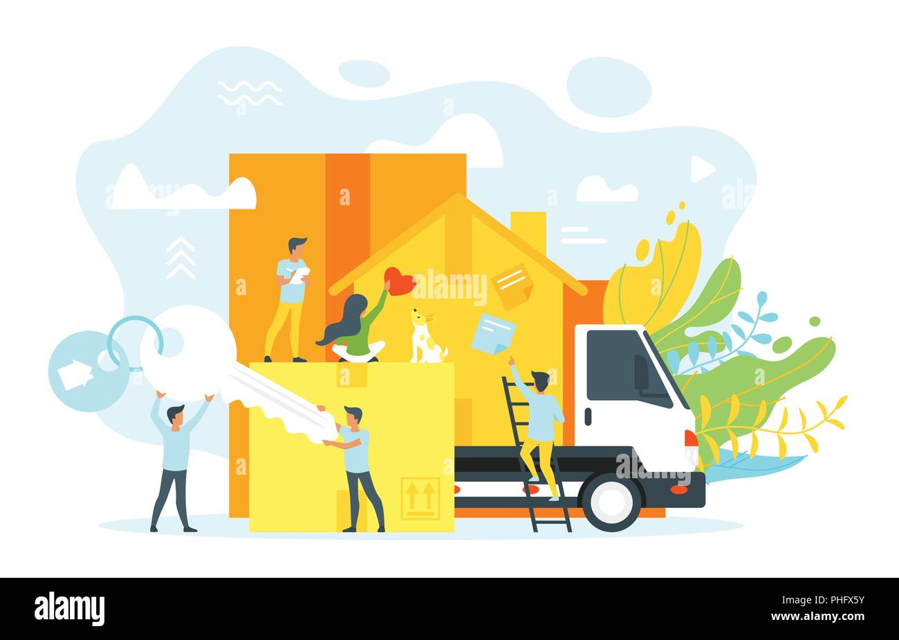 Vector flat style concept for moving home and relocation. People ...
